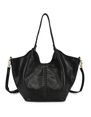 OLD TREND Magnolia Genuine Leather Handwoven Convertible Tote - Black
