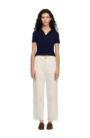 Sandro Cropped Polo With Beaded Collar
