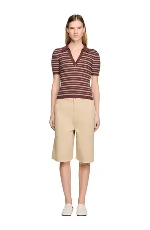 Sandro Striped V-neck Polo Sweater