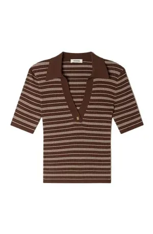 Sandro Striped V-neck Polo Sweater