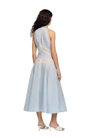 Sandro Maxi Dress With Lace - Ciel/blanc