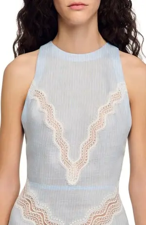 Sandro Maxi Dress With Lace - Ciel/blanc