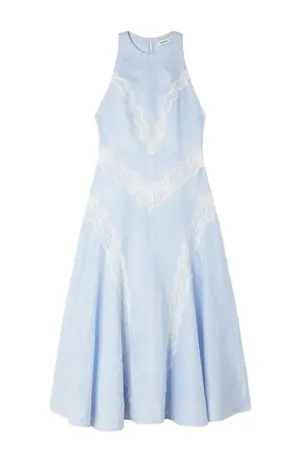 Sandro Maxi Dress With Lace - Ciel/blanc