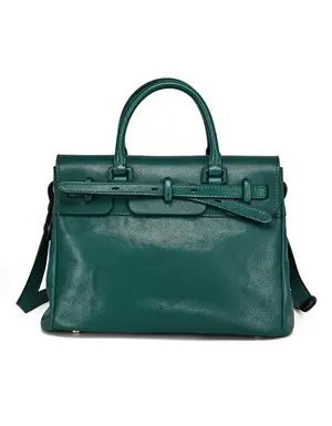 OLD TREND Wishbone Genuine Leather Structured Heritage Satchel - Teal
