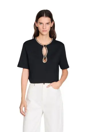 Sandro Rhinestone Embellished Cropped T-shirt