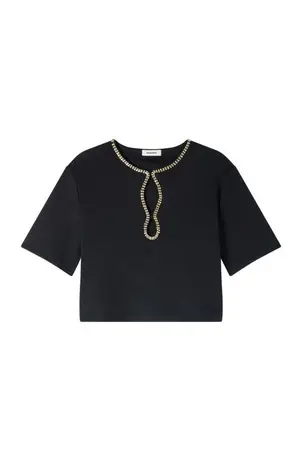 Sandro Rhinestone Embellished Cropped T-shirt