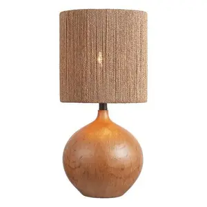JONATHAN Y Abram Bohemian Resin/metal Round Table Lamp With Paper Rope Shade - Brown Wood Finish