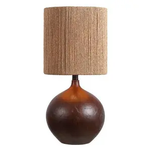 JONATHAN Y Abram Bohemian Resin/metal Round Table Lamp With Paper Rope Shade - Dark Brown Wood Finish