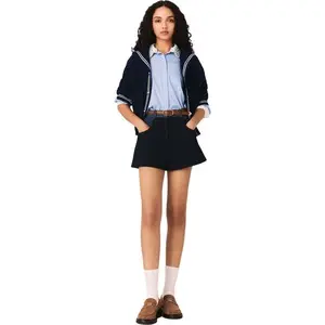 Maje Tweed Shorts With Denim Details - Navy