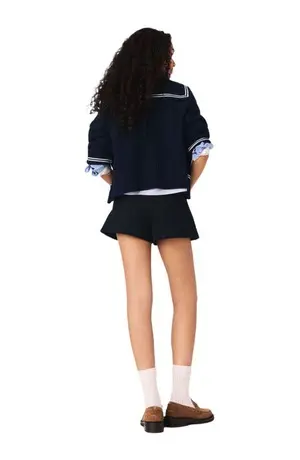 Maje Tweed And Denim Shorts - Navy