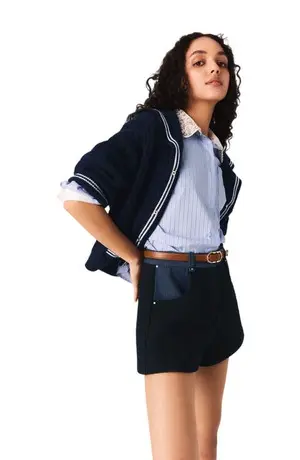Maje Tweed And Denim Shorts