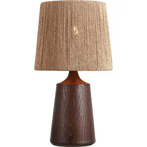 JONATHAN Y Highland Cottage Tapered Resin/metal Led Table Lamp With Paper Rope Shade - Dark Brown Wood Finish