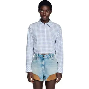 Sandro Cropped Checked Shirt - Blu/white