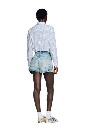 Sandro Cropped Checked Shirt - Blu/white