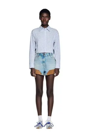 Sandro Cropped Checked Shirt - Blu/white