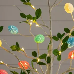 NEARLY NATURAL 5-ft Pre-lit Artificial Blooming Easter Egg Twig Tree With 18 Warm Led Lights