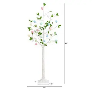 NEARLY NATURAL 5-ft Pre-lit Artificial Blooming Easter Egg Twig Tree With 18 Warm Led Lights