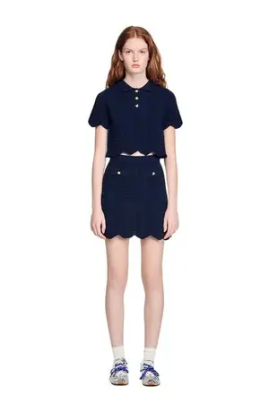 Sandro Short Knit Polo-style Sweater - Navy Blue