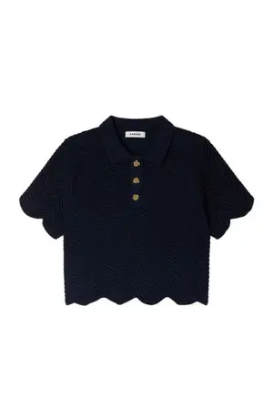 Sandro Short Knit Polo-style Sweater - Navy Blue
