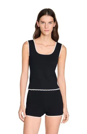 Sandro Beaded Embroidered Cotton Vest Top - Black