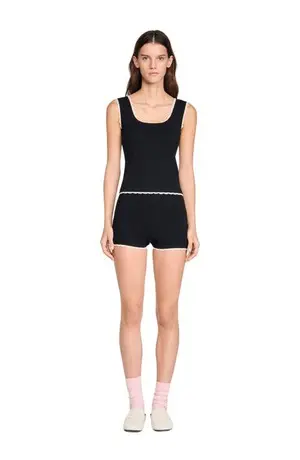 Sandro Beaded Embroidered Cotton Vest Top - Black