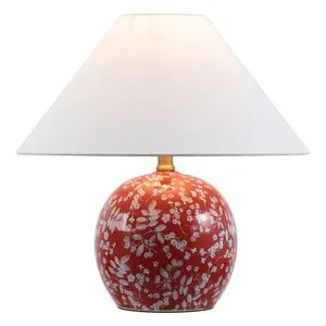 JONATHAN Y Felice Cottage Floral Ceramic Globe Led Table Lamp - Red/white