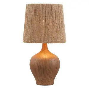 JONATHAN Y Eben Farmhouse Resin/metal Gourd Led Table Lamp With Paper Rope Shade - Brown Wood Finish