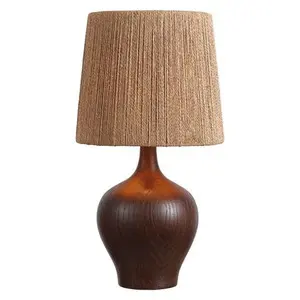 JONATHAN Y Eben Farmhouse Resin/metal Gourd Led Table Lamp With Paper Rope Shade - Dark Brown Wood Finish