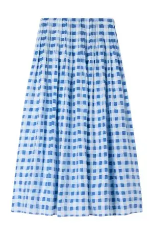 Sandro Long Gingham Linen Skirt - Blu/white