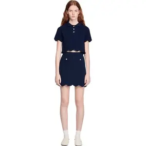 Sandro Short Knit Flared Skirt - Navy Blue
