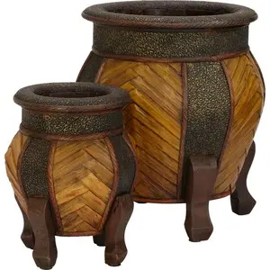 NEARLY NATURAL Decorative Rounded Wood Planters - Brown