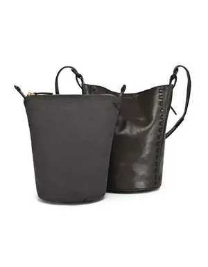 OLD TREND Juniper Genuine Leather Woven Barrel Crossbody Bag - Slate