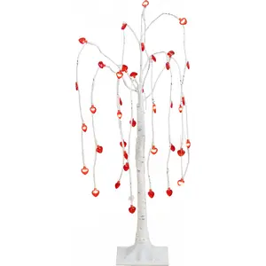 NEARLY NATURAL 3-ft Pre-lit Artificial Valentine's Day Willow Tree With 40 Heart Shaped Led Lights - White