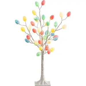 NEARLY NATURAL 3-ft Pre-lit Artificial Easter Twig Tree With 40 Egg Shaped Led Ornaments - White