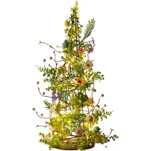NEARLY NATURAL 24-in Artificial Easter Cone Tree With Wild Flowers And Mini Eggs - Green