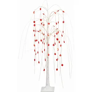 NEARLY NATURAL 4-ft Pre-lit Artificial Valentine's Day Willow Tree With 48 Heart Shaped Led Lights - White
