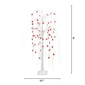 NEARLY NATURAL 4-ft Pre-lit Artificial Valentine's Day Willow Tree With 48 Heart Shaped Led Lights