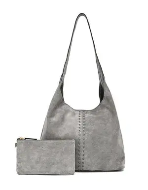OLD TREND Genuine Leather Suede Hobo Bag - Grey