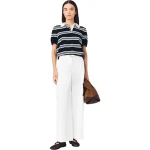 Maje Wide-leg Cotton Trousers - White