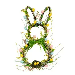 NEARLY NATURAL 22-in Artificial Easter Bunny Shaped Wreath - Green