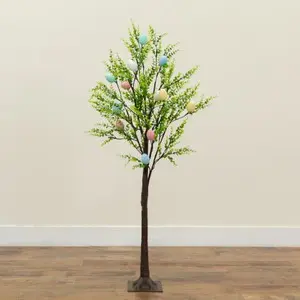 NEARLY NATURAL 3-ft Pre-lit Artificial Easter Egg Twig Tree With S And 48 Warm White Led Lights