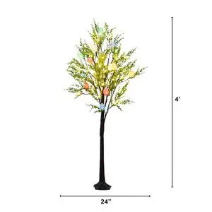 NEARLY NATURAL 3-ft Pre-lit Artificial Easter Egg Twig Tree With S And 48 Warm White Led Lights