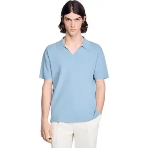 Sandro Stretch Knit Polo Shirt - Sky Blue