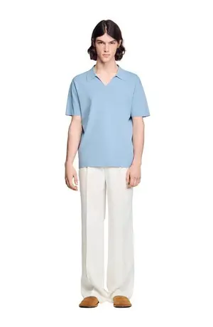 Sandro Stretch Knit Polo Shirt - Sky Blue