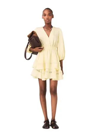 Maje Short Ruffled Dress - Pale Yellow
