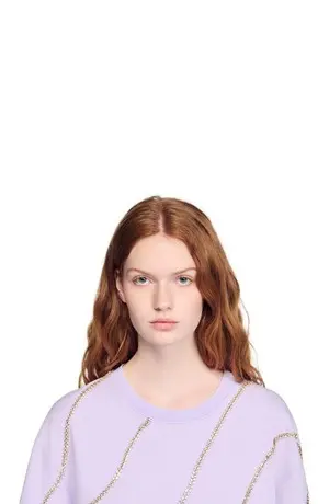 Sandro Rhinestone Trimmed Cropped T-shirt - Mauve