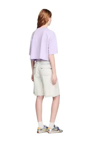 Sandro Rhinestone Trimmed Cropped T-shirt - Mauve