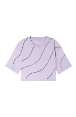 Sandro Rhinestone Trimmed Cropped T-shirt - Mauve