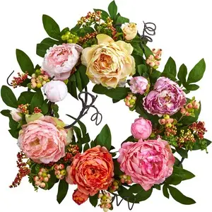 NEARLY NATURAL 20-in Mixed Peony & Berry Wreath - Assorted