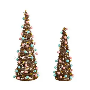 NEARLY NATURAL 12-in And 16-in Artificial Easter Rattan Cone Trees With Pastel Eggsset Of 2 - Brown